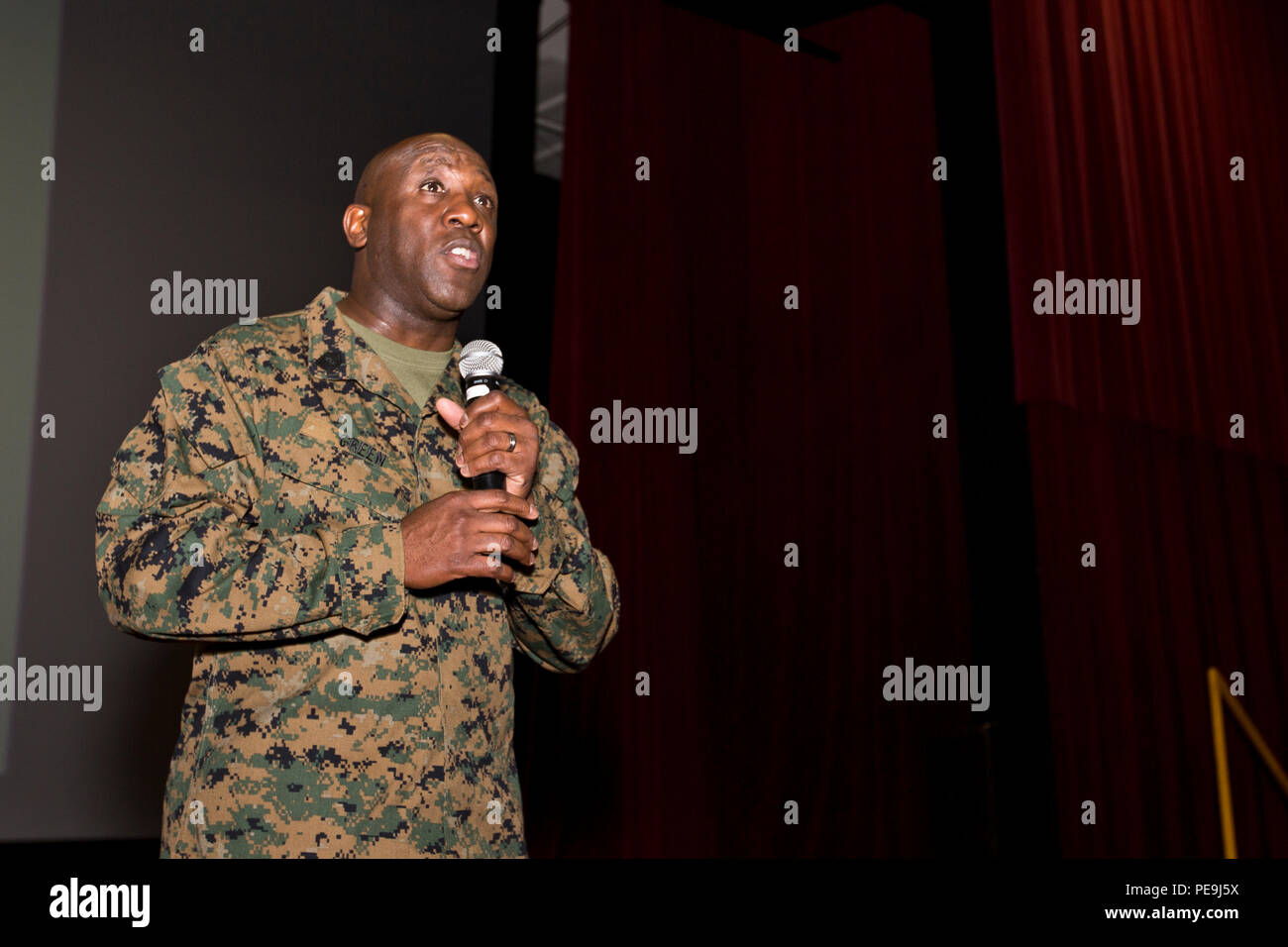 Sgt. Maj. of the Marine Corps Ronald L. Green speaks to Marines at ...
