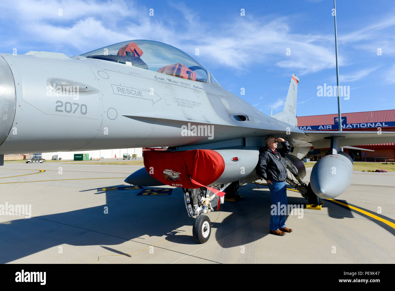 A member of a Veterans Tour at the 138th Fighter Wing on Nov. 19, 2015 ...