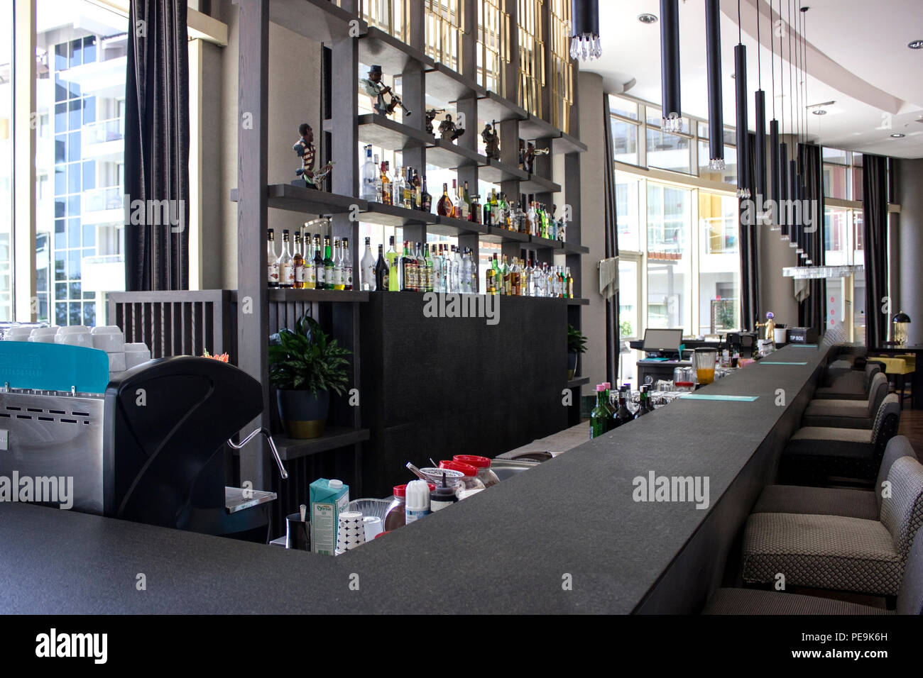 KEMER, ANTALYA, TURKEY - 19 JULY, 2018: Lobby bar of the hotel. Long ...