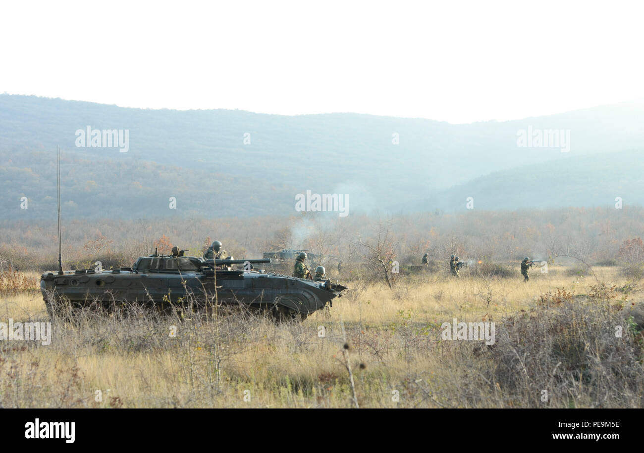 Bulgarian soldiers of 1-61st Mechanized Battalion engage fire on the ...