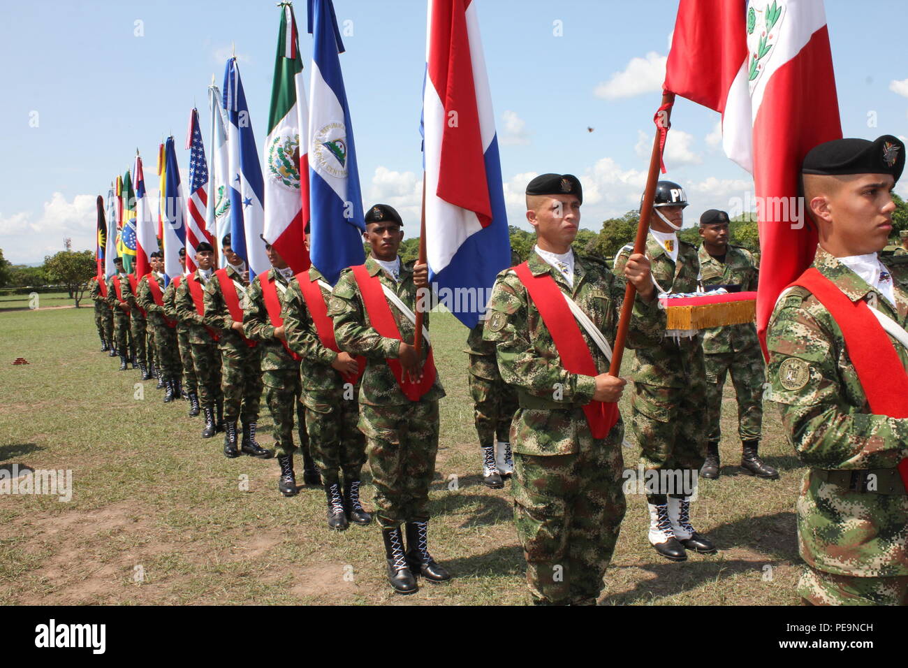 Soldiers in the National Army of Colombia serving as the color guard ...