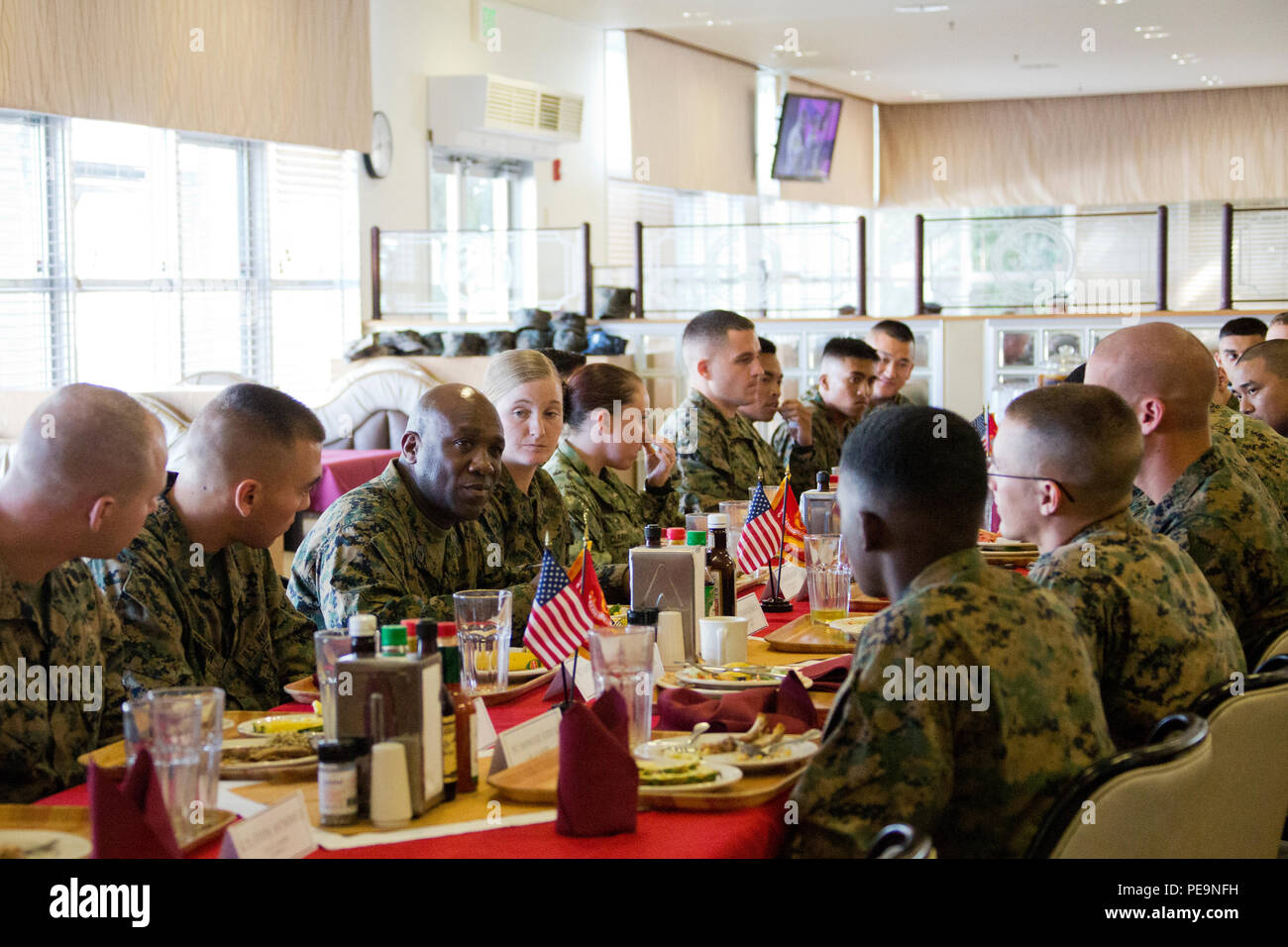 Sgt. Maj. of the Marine Corps Ronald L. Green, third left, listens to ...