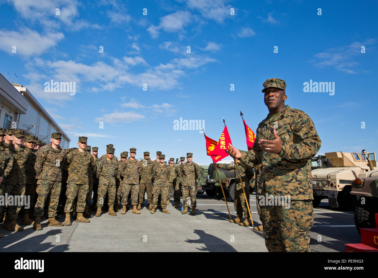 Sgt. Maj. of the Marine Corps Ronald L. Green speaks with Marines at ...