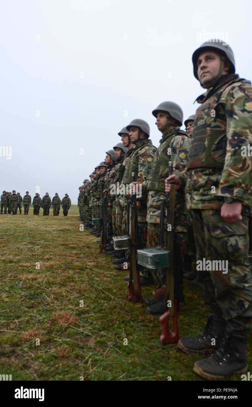 Bulgarian soldiers of 61st Mechanized Brigade stand in formation during ...
