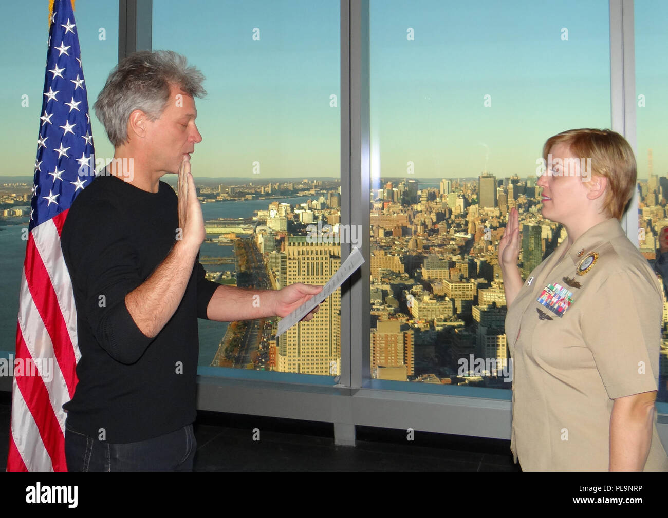 NEW YORK (Nov. 23, 2015) Jon Bon Jovi reenlists Senior Chief Yeoman ...