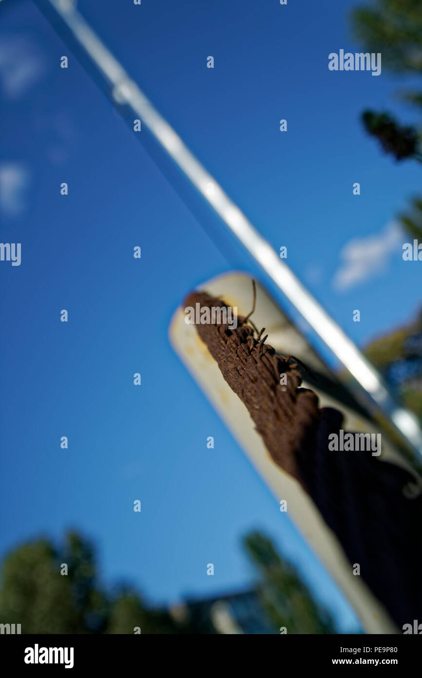 Thick steel rope close up. Bridge fence element. Detailed view. The ...