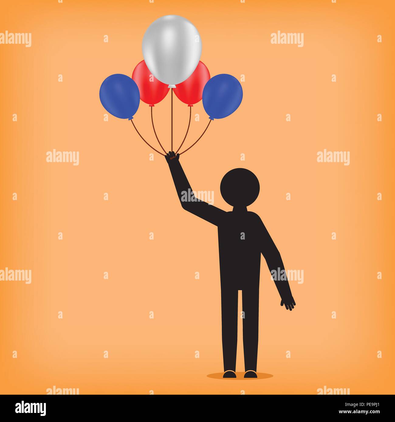 Man holds balloons, stickman figure, celebration of a holiday on an ...
