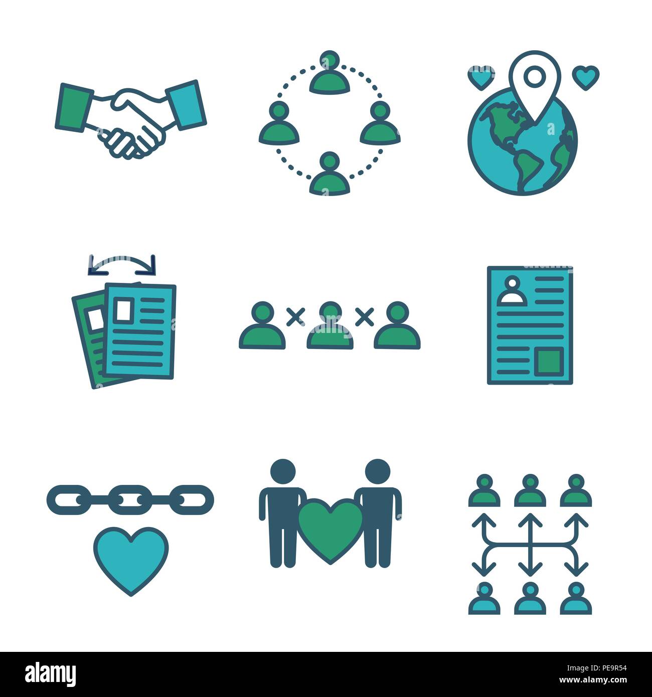 Team Building, Teamwork, & Connectivity Icon Set with Stick Figures and ...