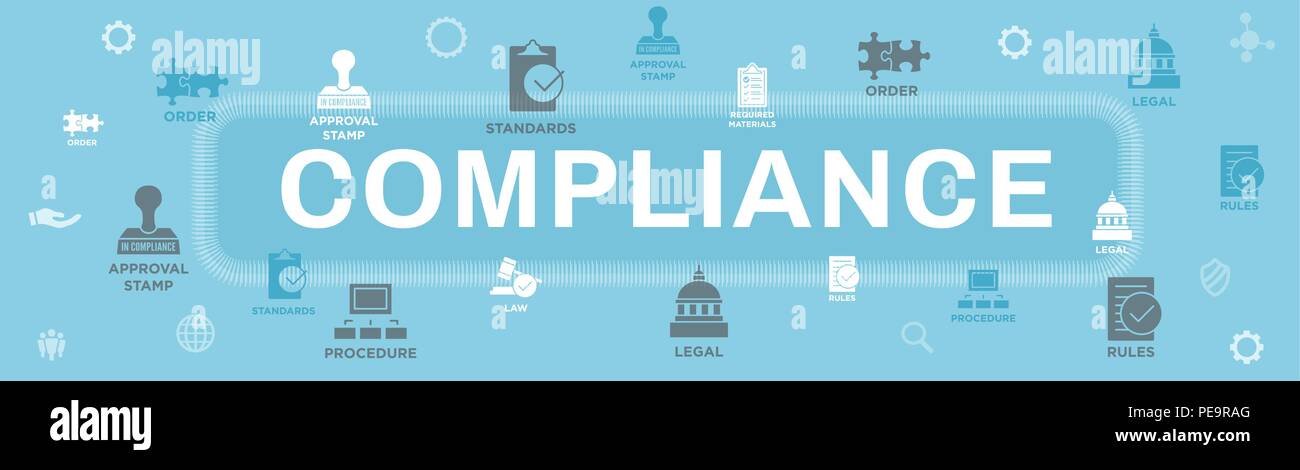 In compliance web banner with icon set that shows a company passed ...