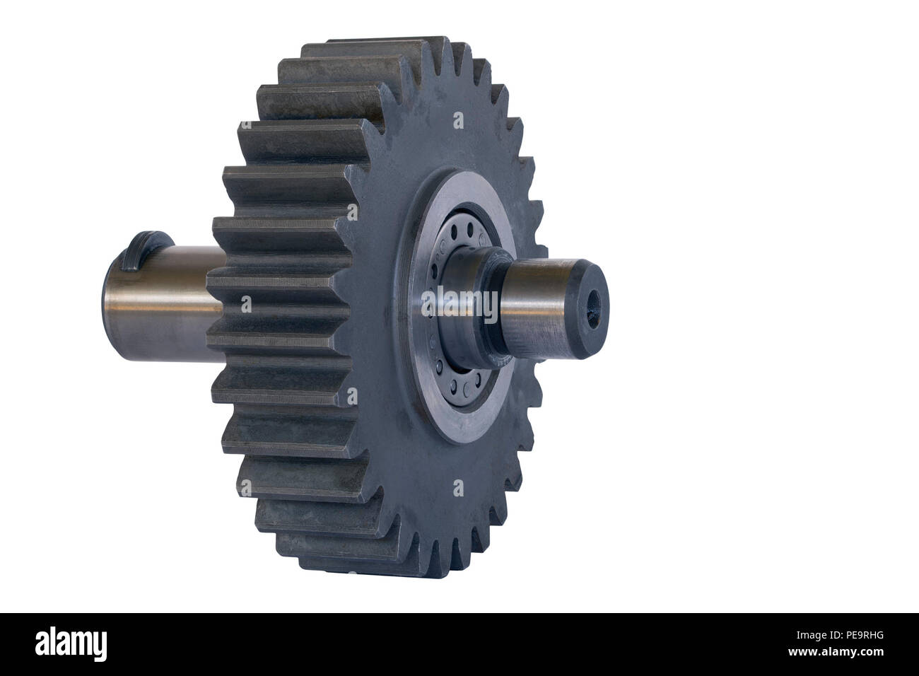 pinion with bearing and shaft isolated on white background closeup ...
