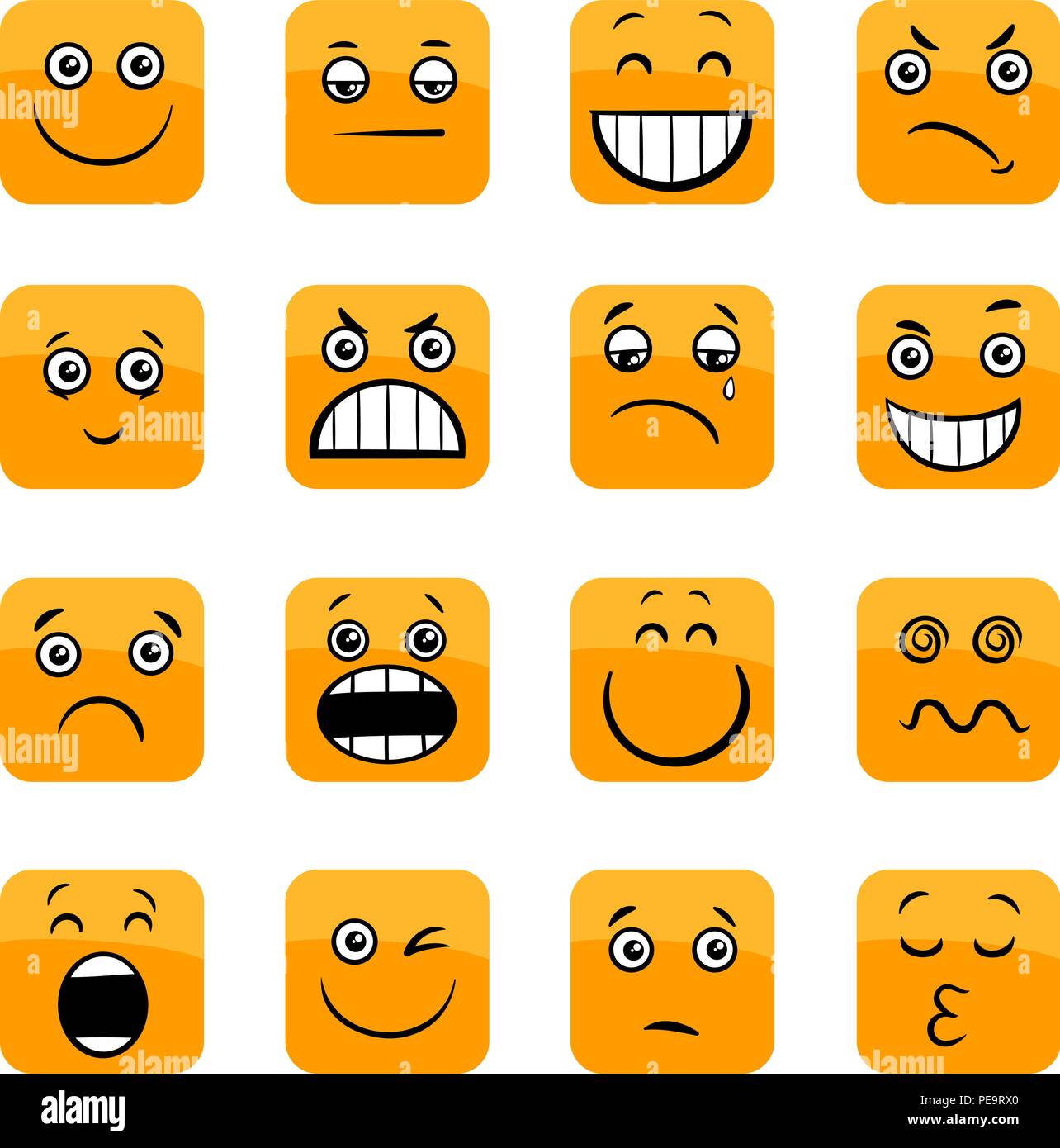 Cartoon Illustration of Emoticon or Emotions Facial Expression Icons ...