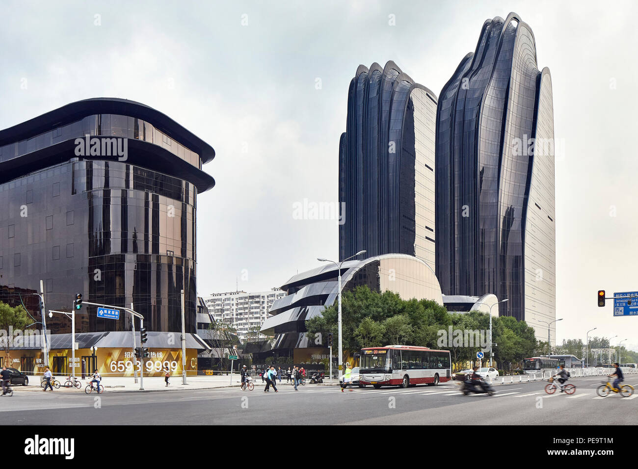 Street view of Beijing with view of Chaoyang Park Plaza. Chaoyang Park ...
