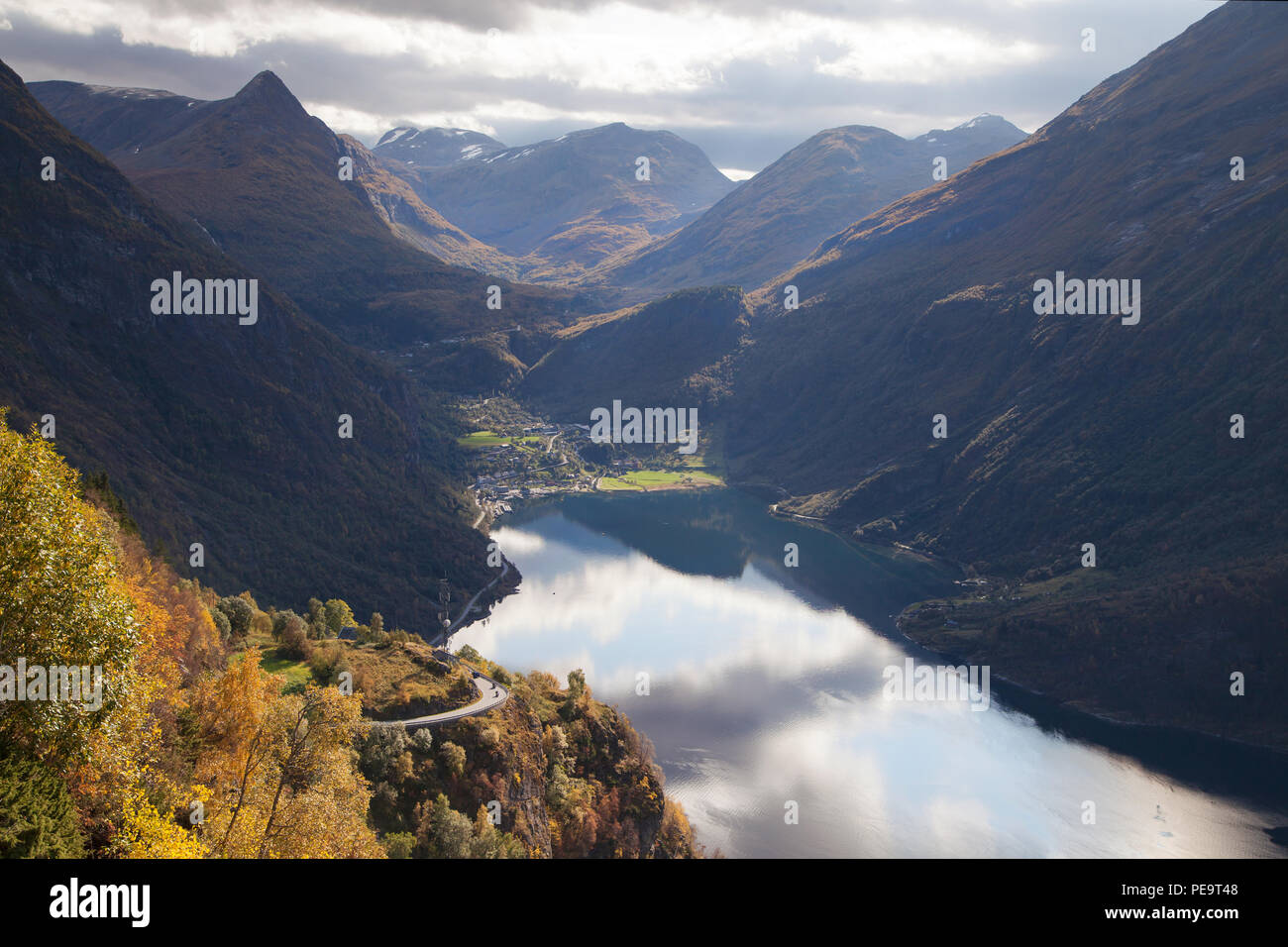 Geiranger from the Ornesvingen viewpoint, More og Romsdal, Norway Stock ...