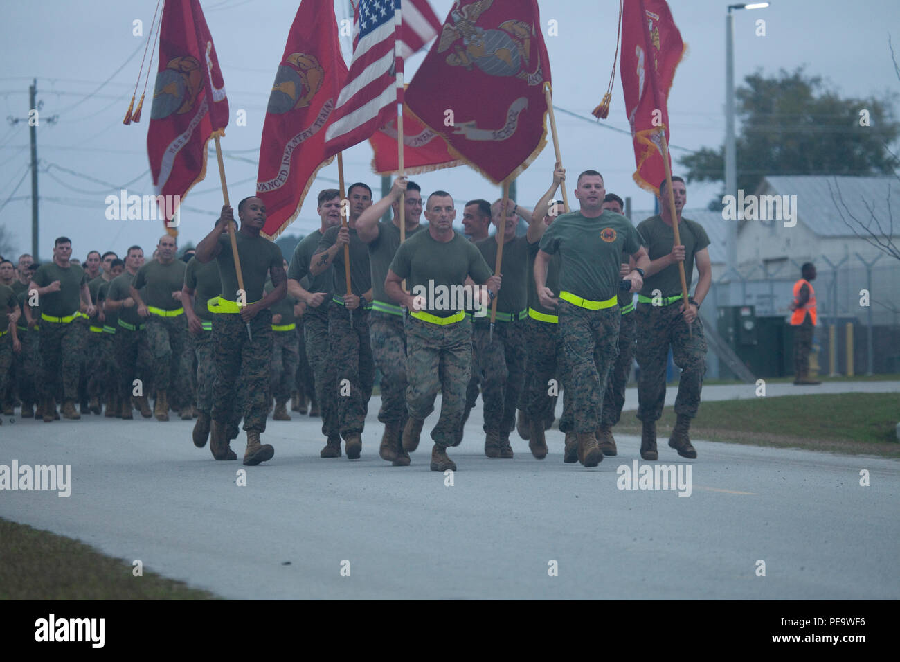 U.S. Marine Corps Col. Steven Wolf (center), Commanding Officer, School ...