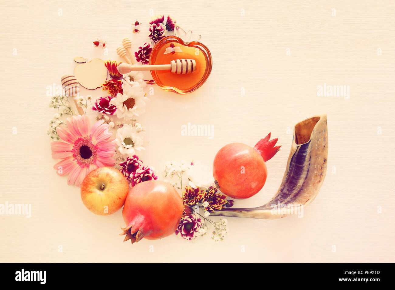 Rosh hashanah (jewish New Year holiday) concept. Traditional symbols ...