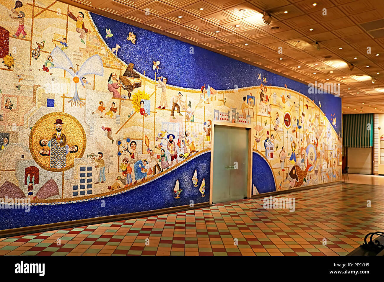 TEL AVIV, ISRAEL - SEPTEMBER 17, 2017: Mosaic wall with the history of ...