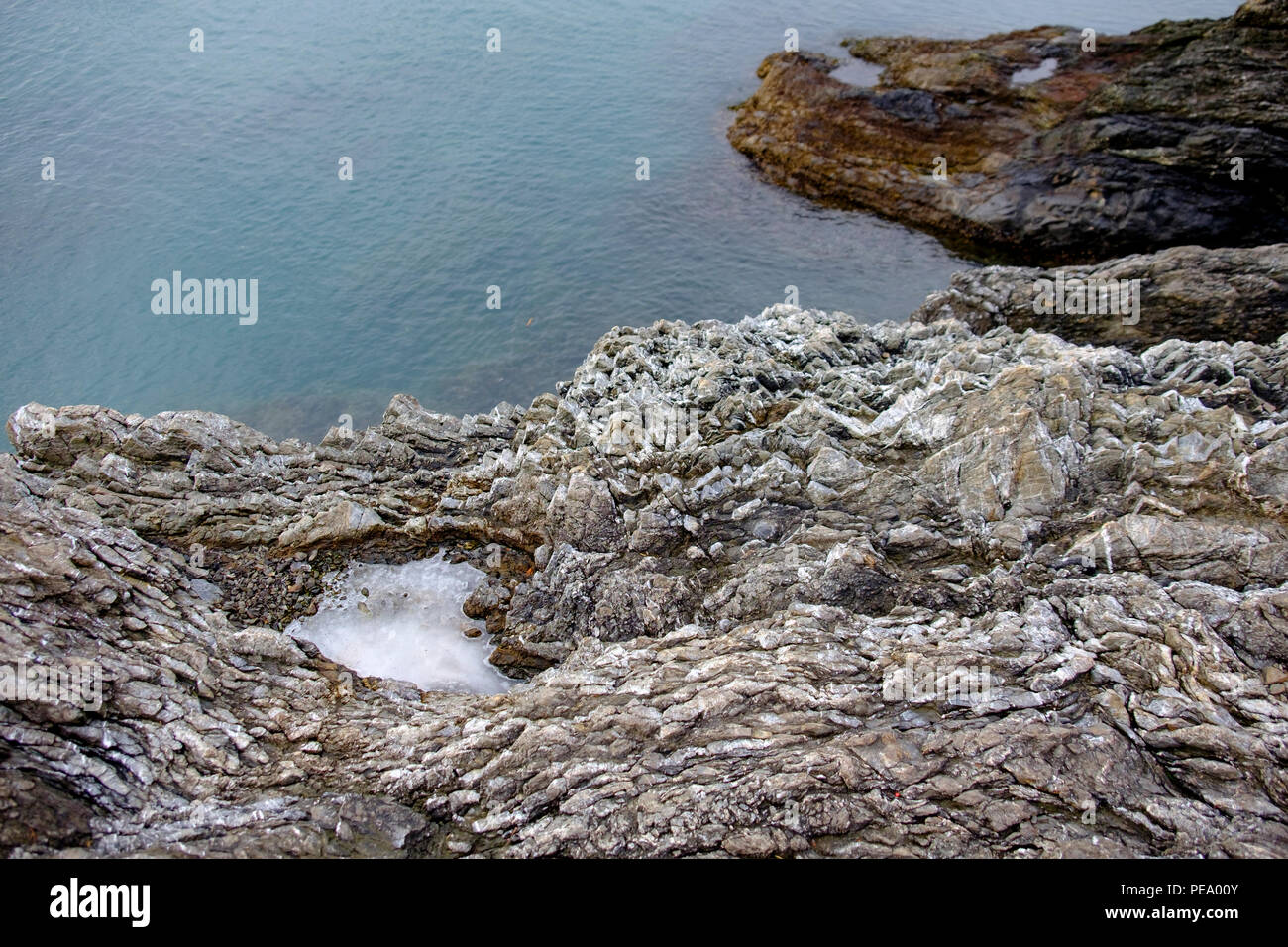ice on rock over puget sound Stock Photo - Alamy