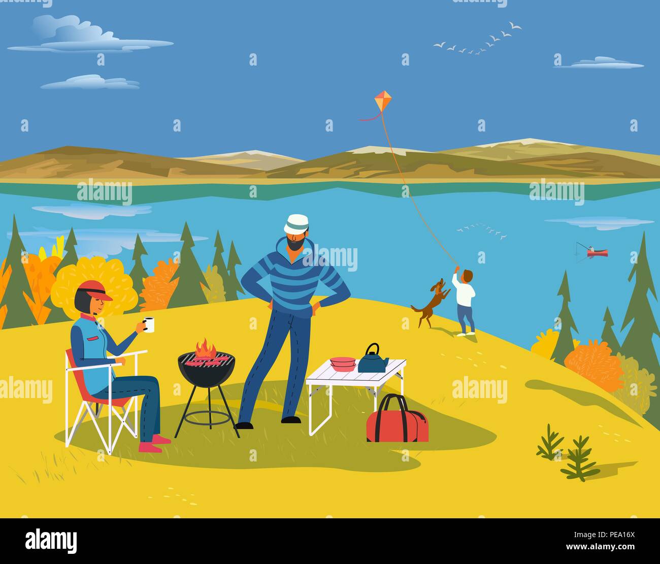 Autumn lake landscape Stock Vector Image & Art - Alamy