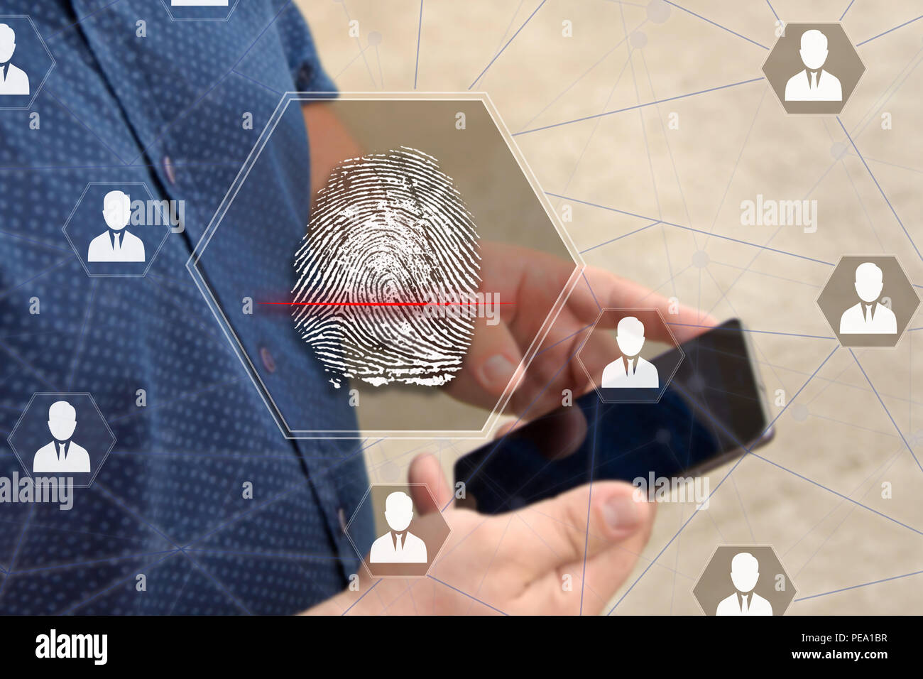 Fingerprint scanning on the touch screen with a blur background of the ...