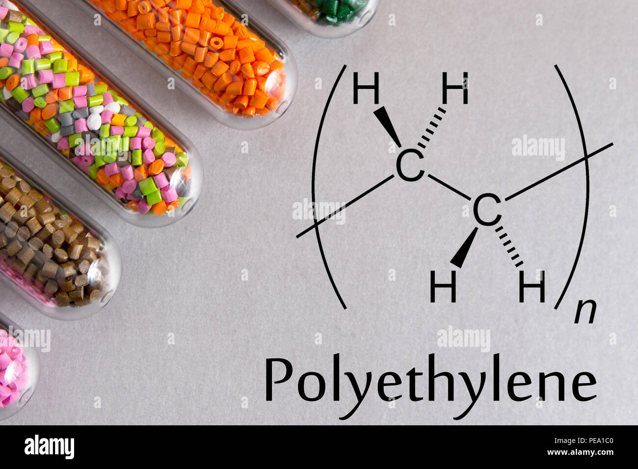 Granules of the POLYETHYLENE, chemical formula. Plastic pellets and ...