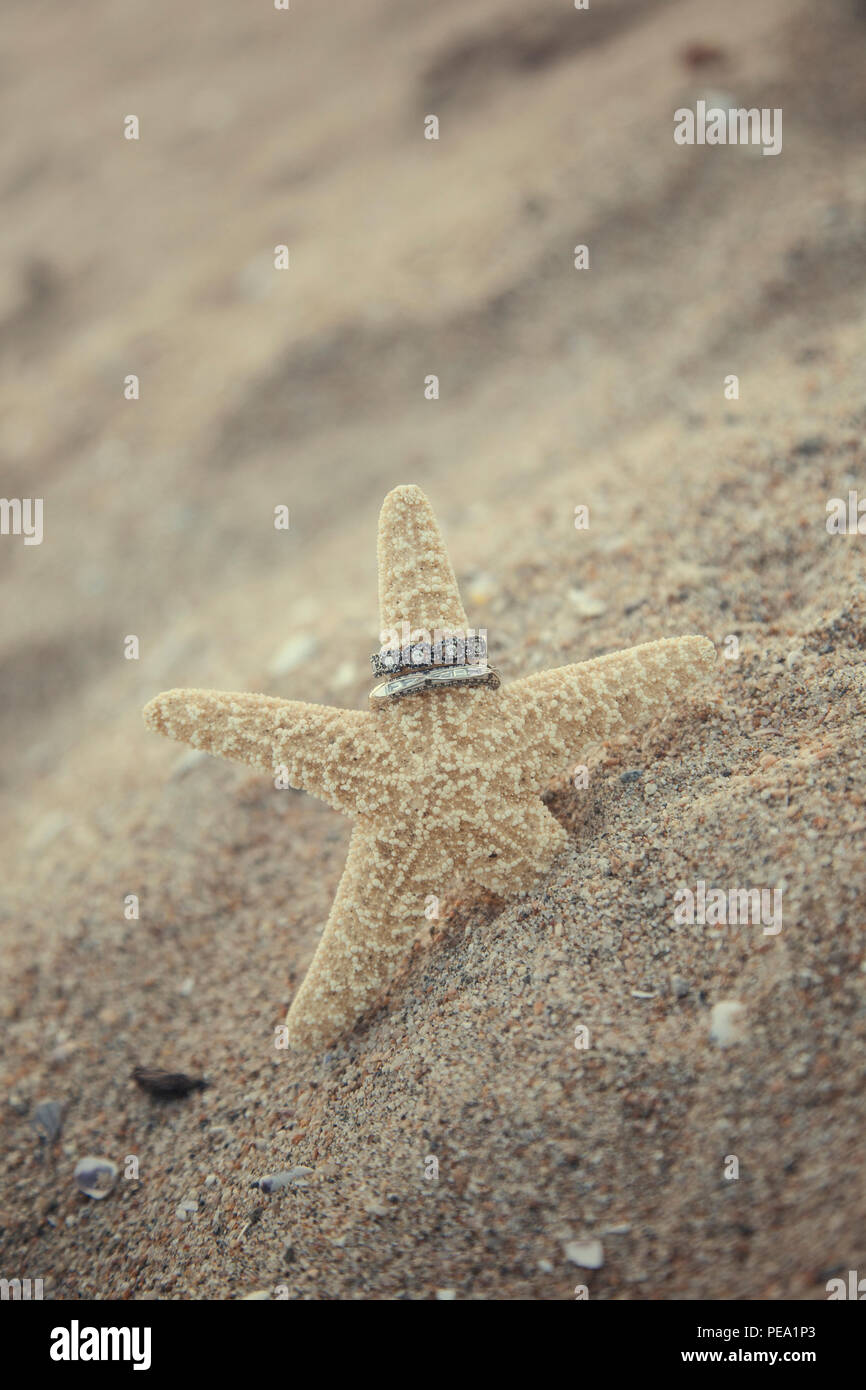 wedding rings on starfish Stock Photo - Alamy