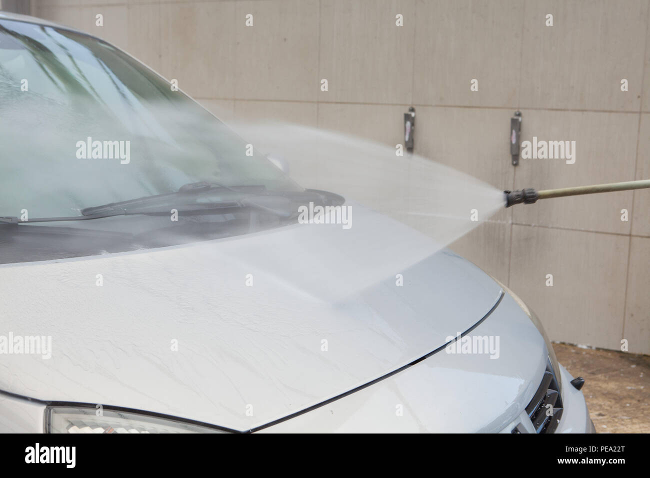 Summer Car Washing. Cleaning Car Using High Pressure Water Stock Photo ...