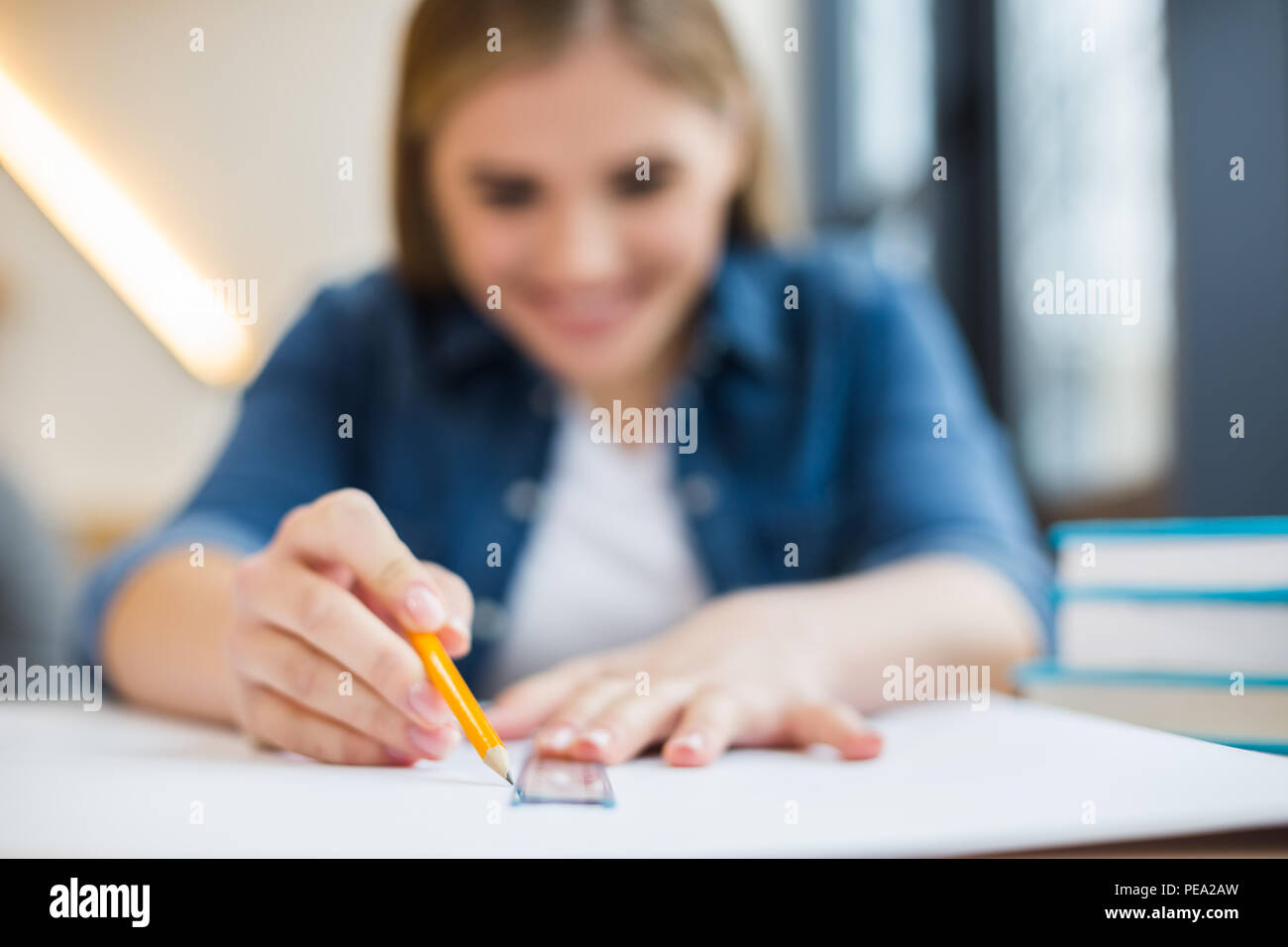 Professional drawing. Selective focus of drawing instruments being used ...