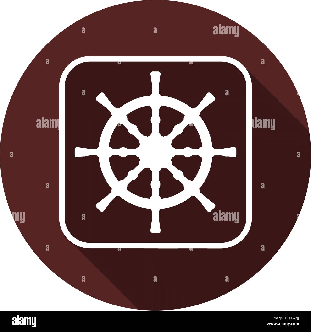 Icon of the sea wheel in the white square. White flat image with long ...