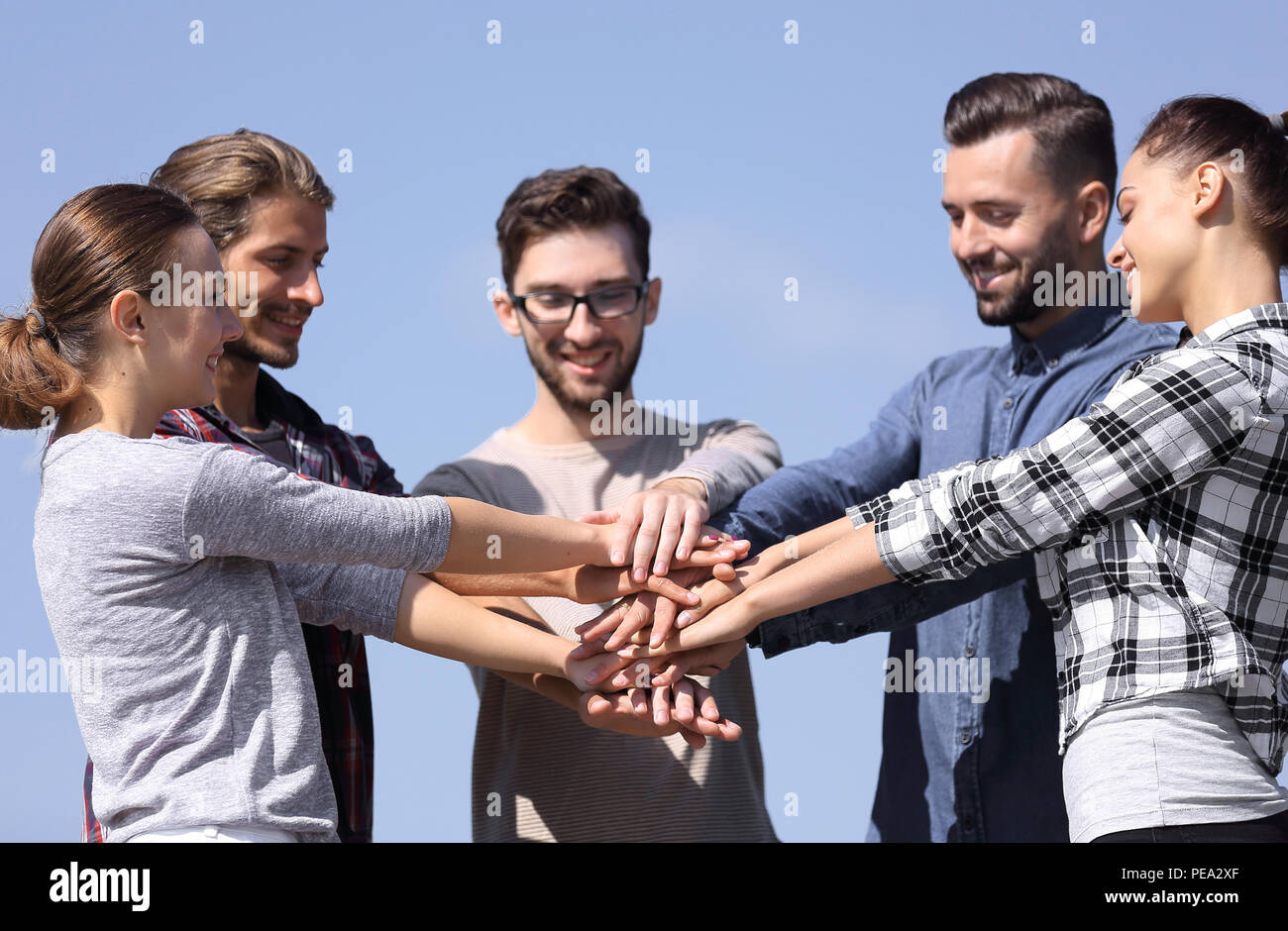 group of young people shows their unity Stock Photo - Alamy