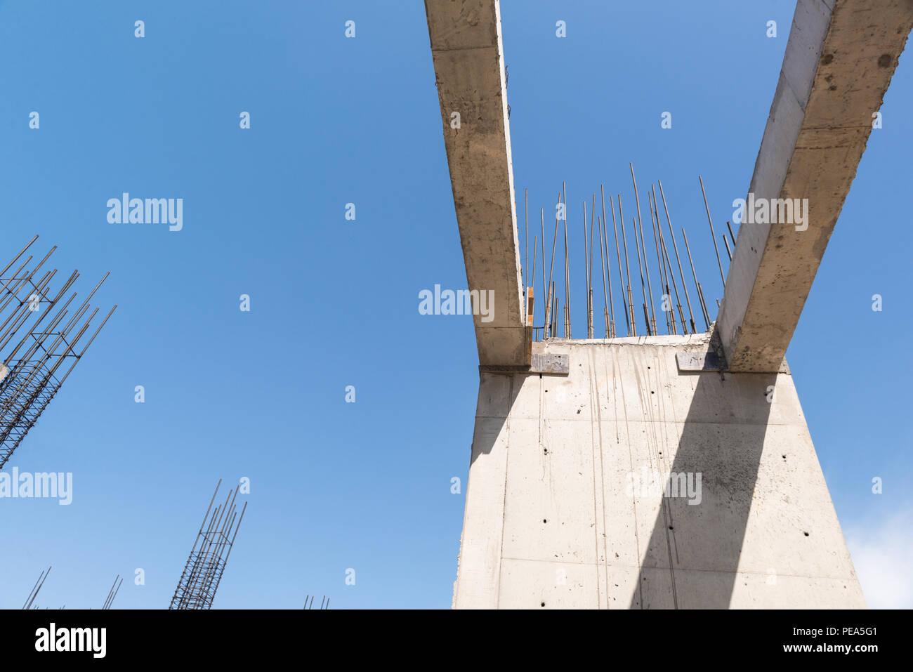concrete walls and columns in the in the building under construction ...