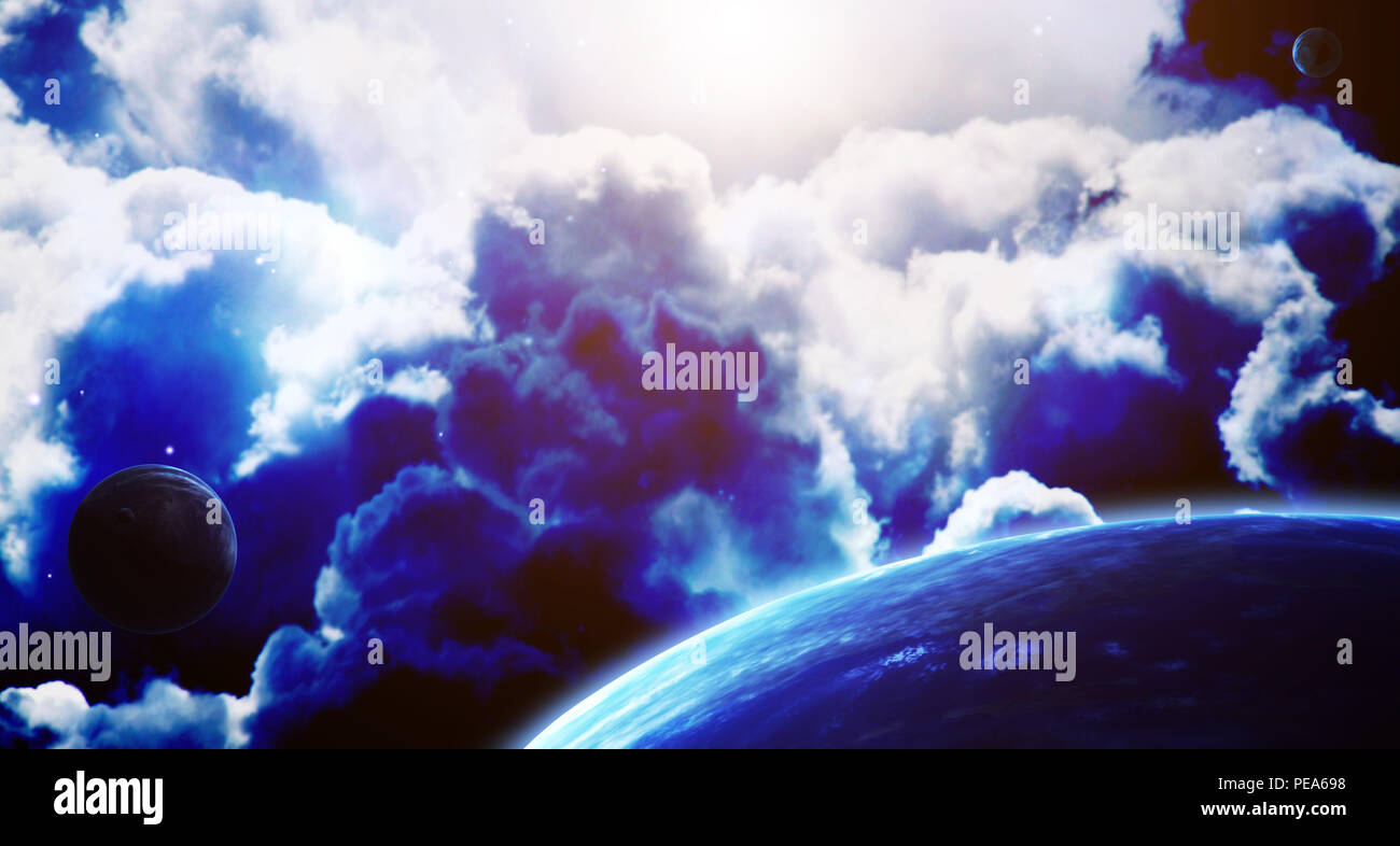 A beautiful space scene with sun, planets and nebula. Elements of this ...