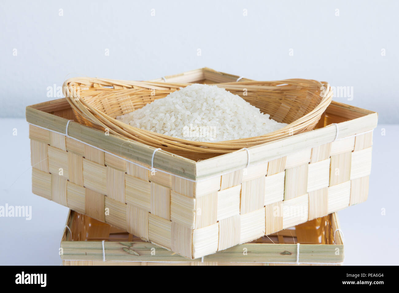 Raw and uncooked rice in basket weave,shallow Depth of Field,Focus on ...