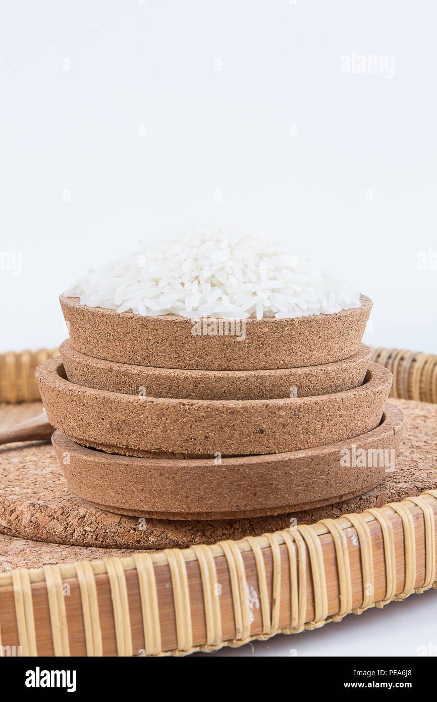 Raw and uncooked rice in basket weave,shallow Depth of Field,Focus on ...