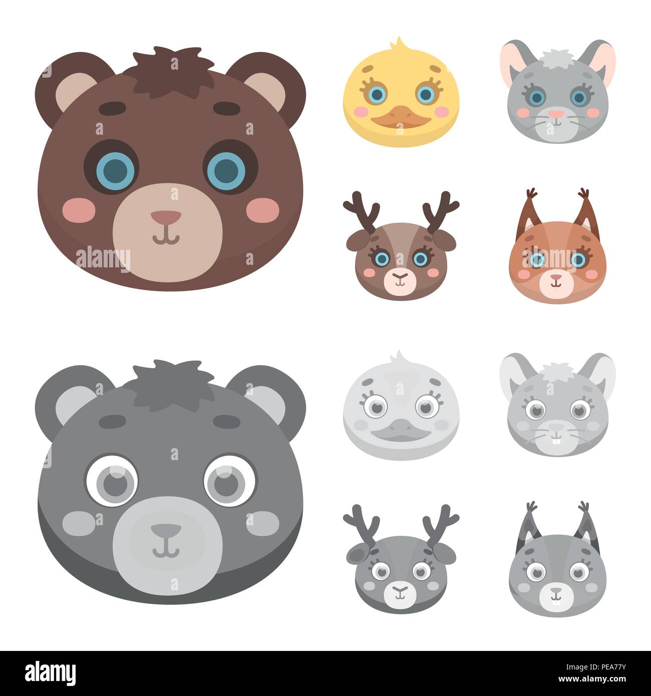 Bear, duck, mouse, deer. Animal muzzle set collection icons in cartoon ...