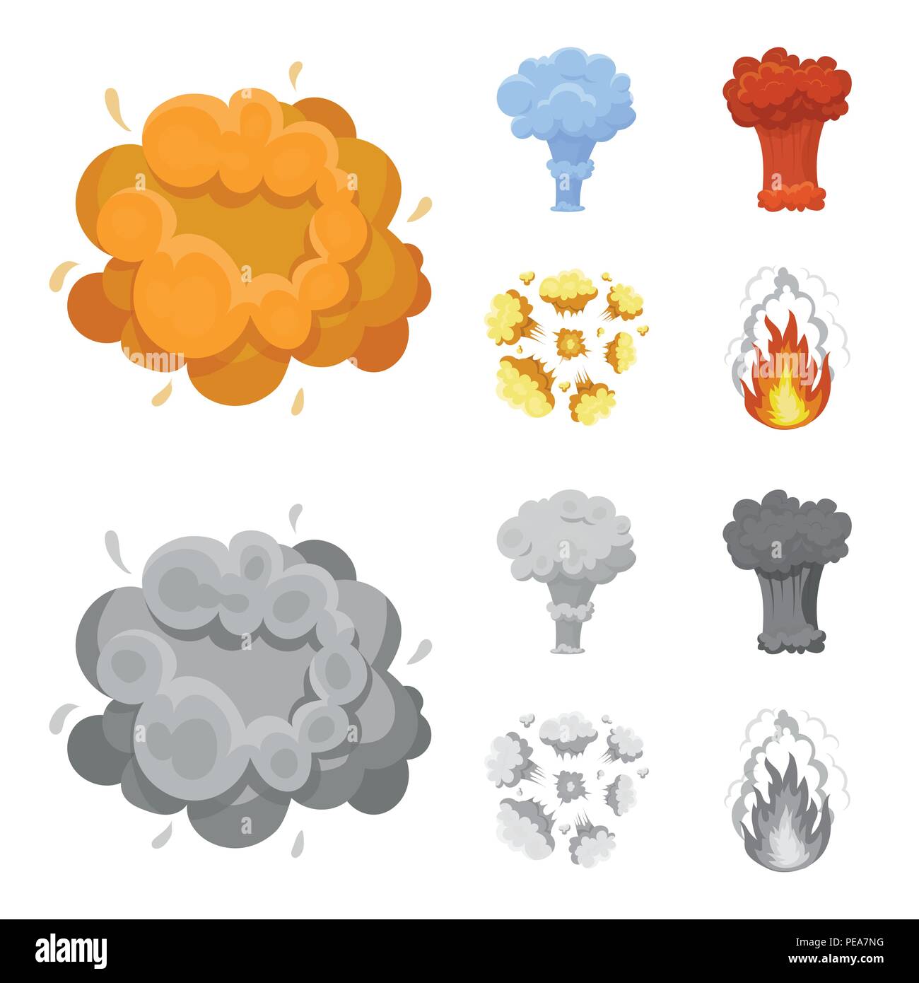 Flame, sparks, hydrogen fragments, atomic or gas explosion. Explosions ...