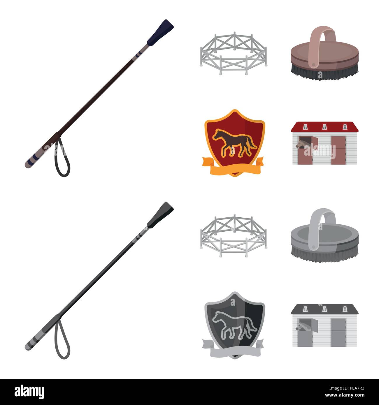 Aviary, whip, emblem, hippodrome .Hippodrome and horse set collection ...