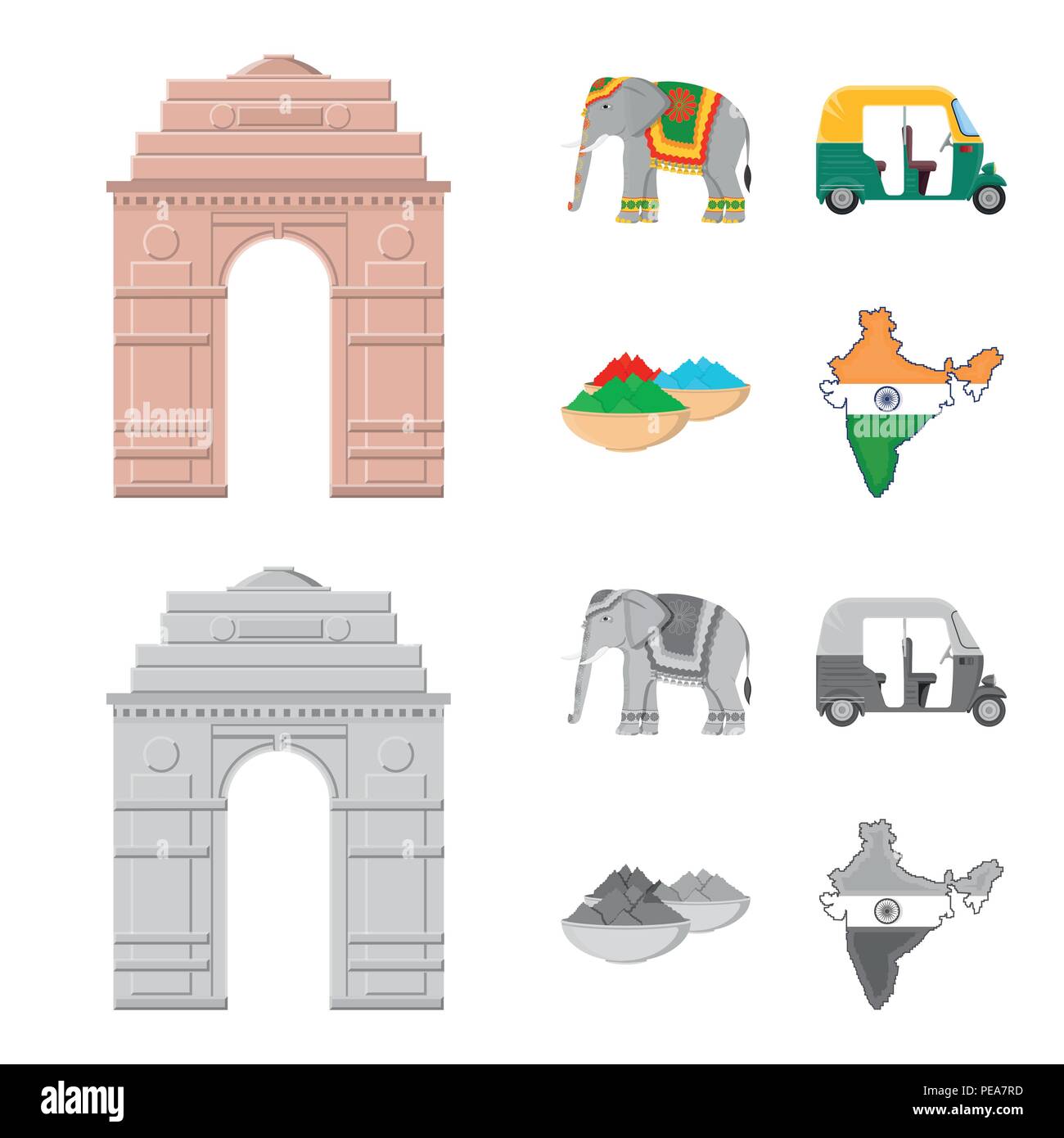 Country India cartoon,monochrome icons in set collection for design ...