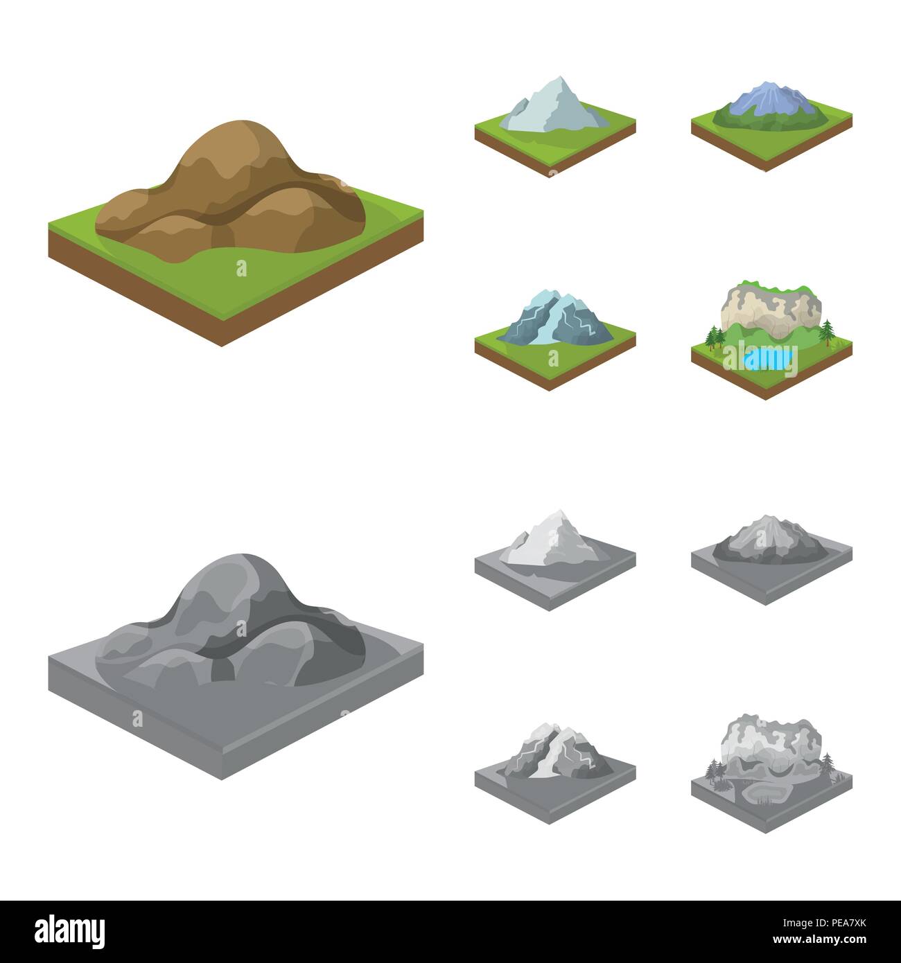 Mountains, rocks and landscape. Relief and mountains set collection ...