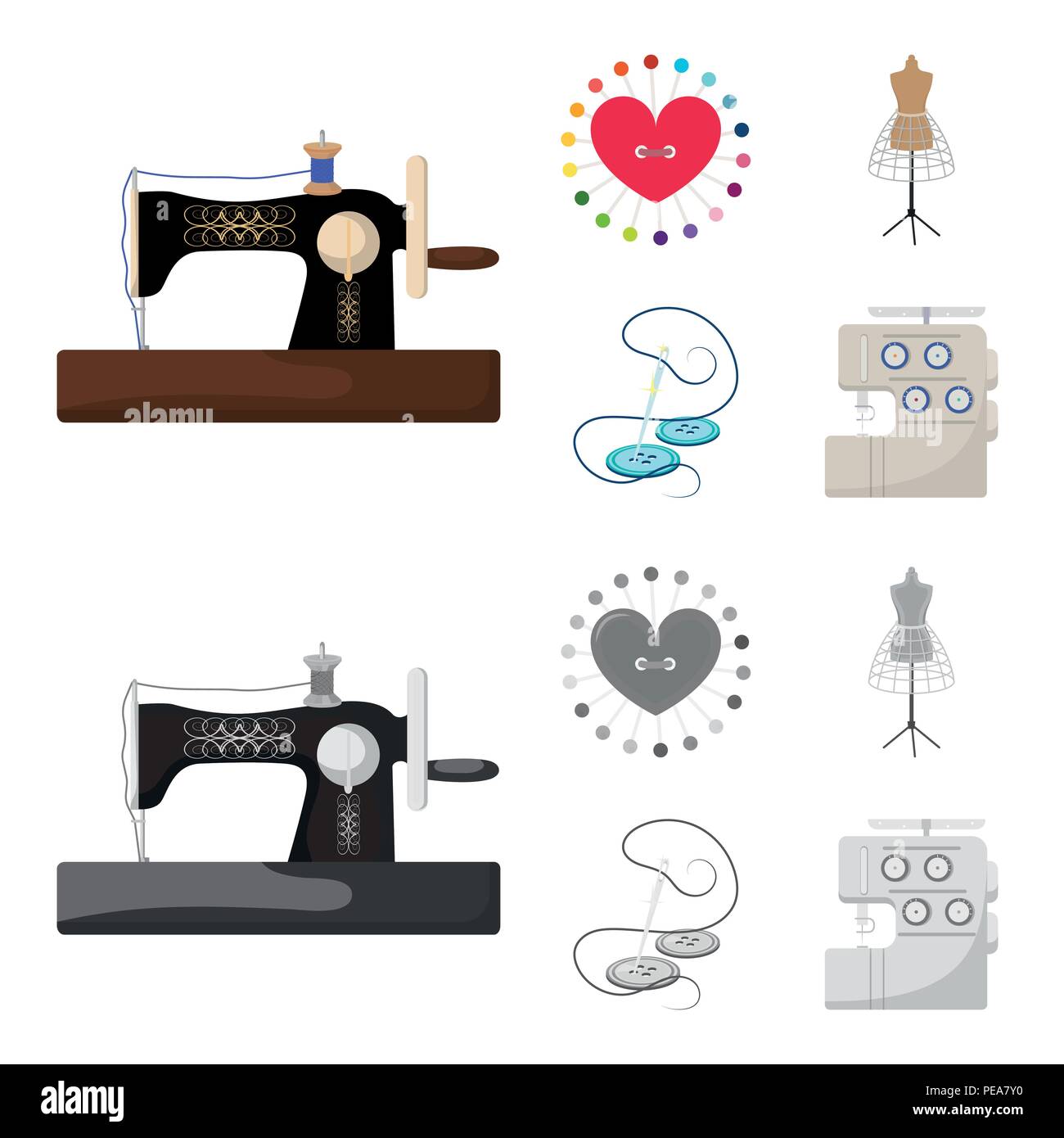 Needle and thread, sewing machine, pincushion, dummy for clothing ...