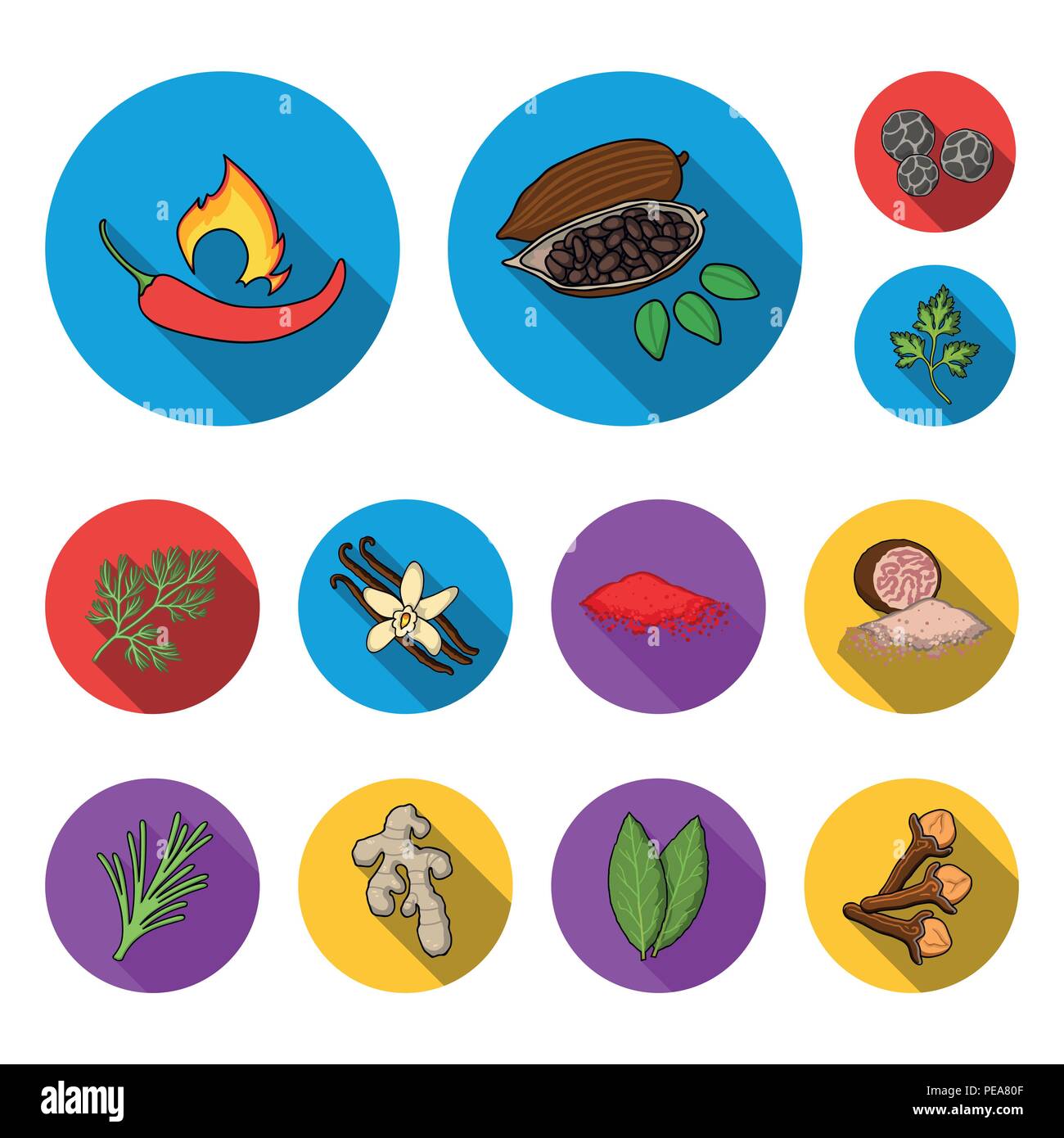 Herb and spices flat icons in set collection for design.Different kinds ...