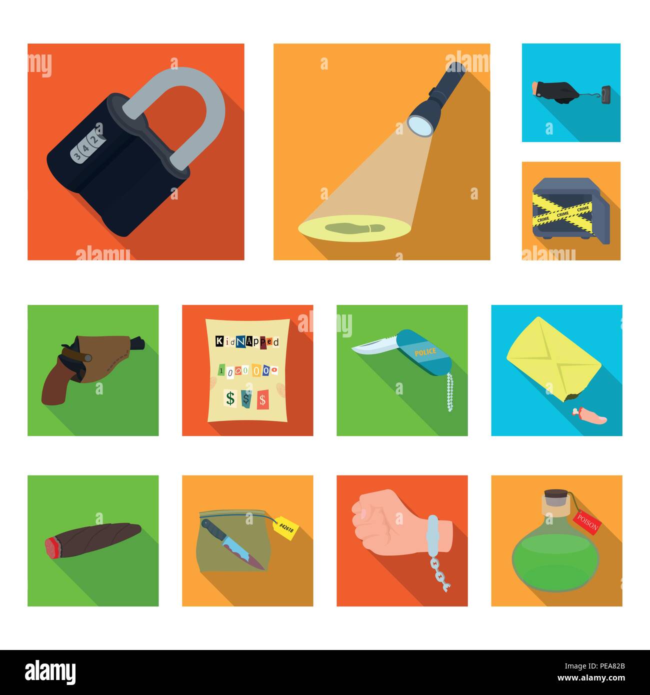 Detective agency flat icons in set collection for design. Crime and ...