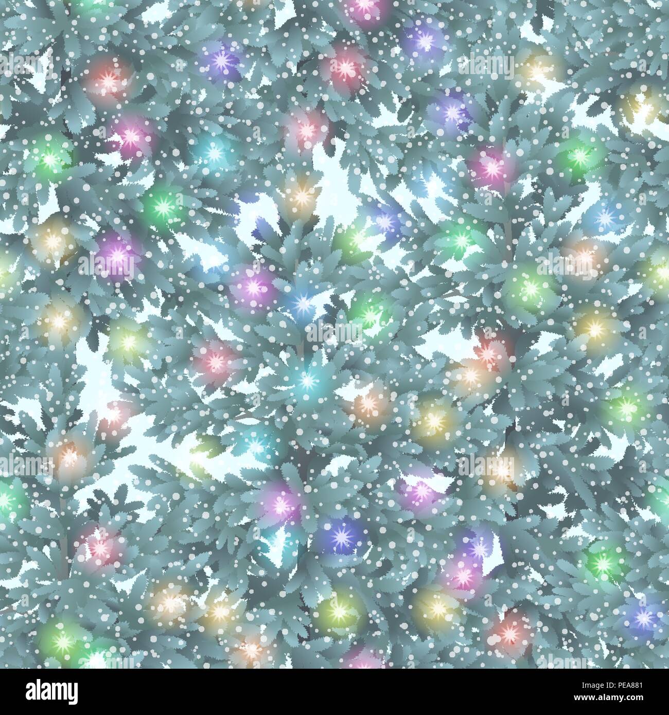 Christmas Seamless Background, Green Fir Trees and Colorful Stars, Tile ...