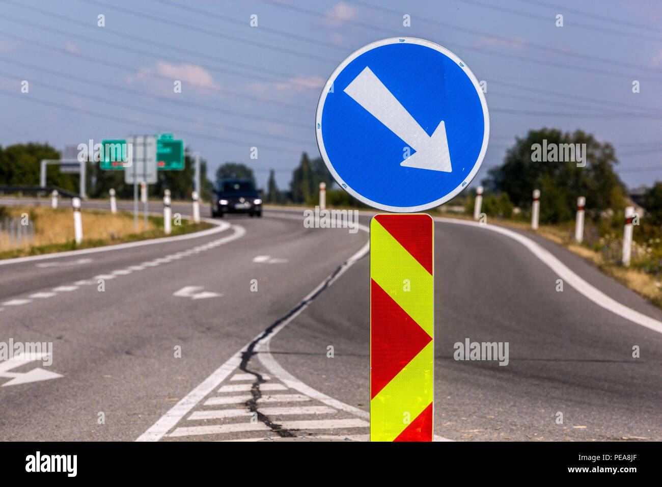 Traffic sign showing the direction to the highway, Czech Republic Stock ...