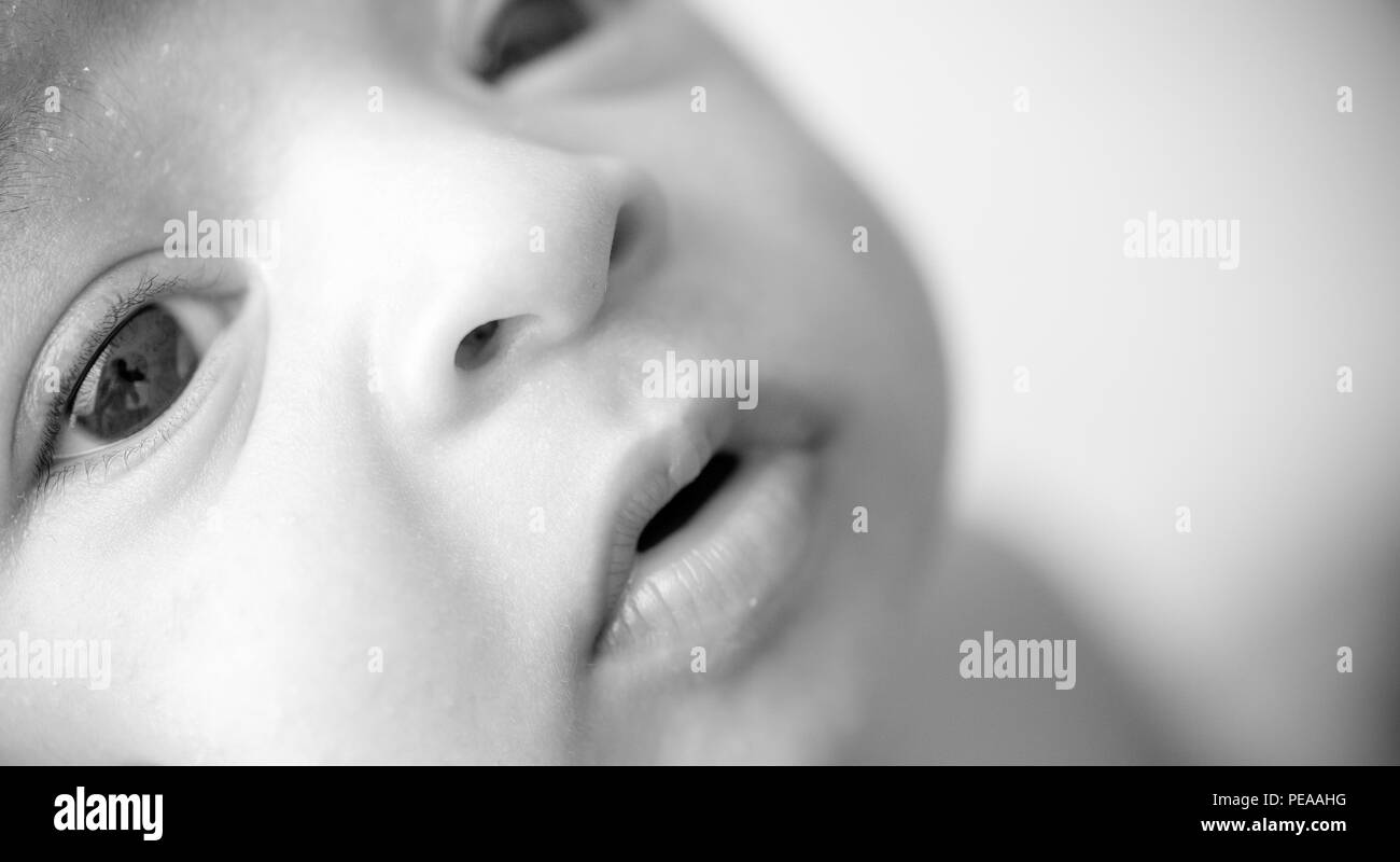 Cute newborn baby face - happy family moments concept Stock Photo - Alamy