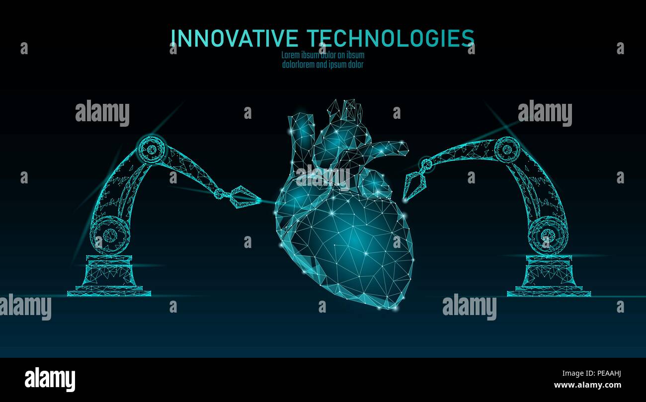 Robotic heart surgery low poly. Polygonal cardiology surgery procedure ...