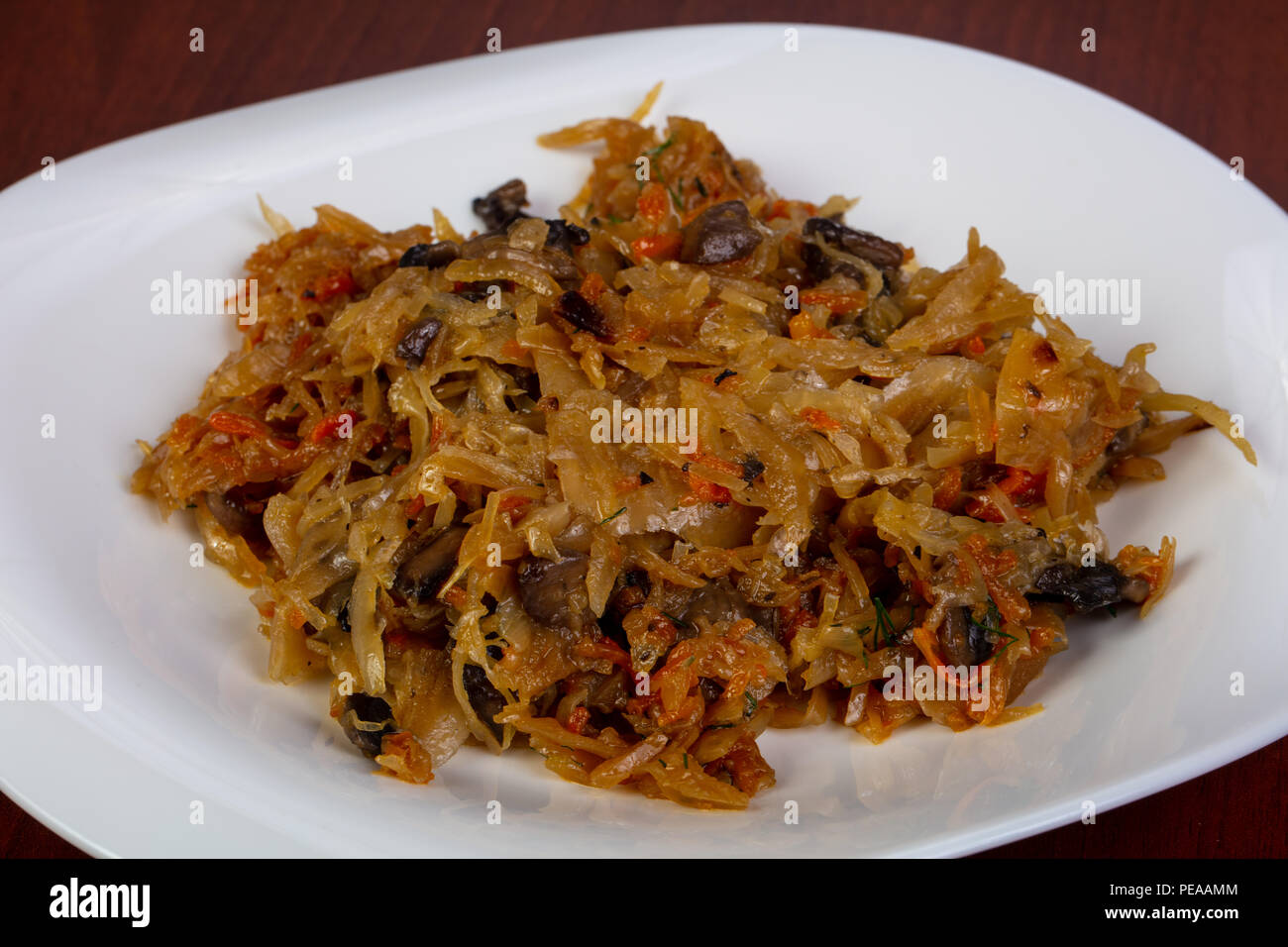 Cabbage with wild forest mushrooms Stock Photo - Alamy