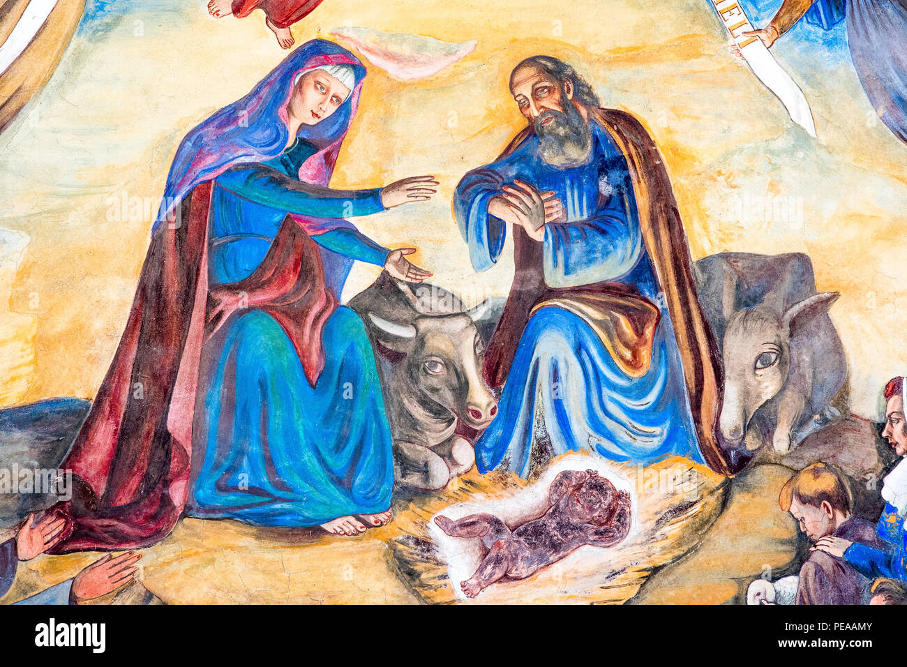 Representation of the birth of Jesus Christ with his mother Mary and ...