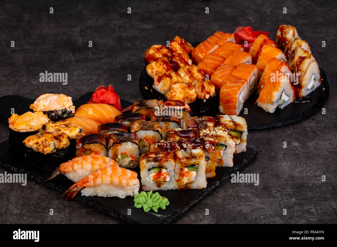 Japanese sushi set with various ingredient Stock Photo - Alamy