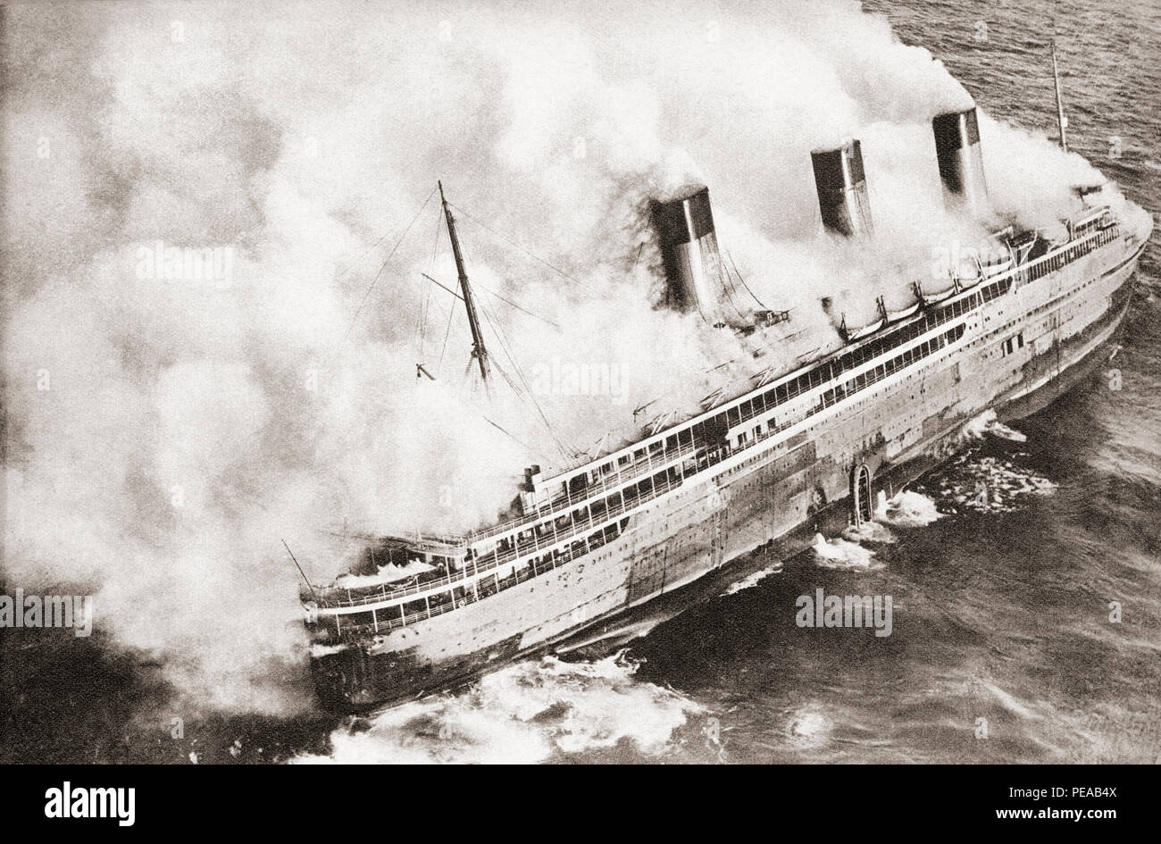 The French ocean liner SS L'Atlantique. The ship caught fire in 1933 ...