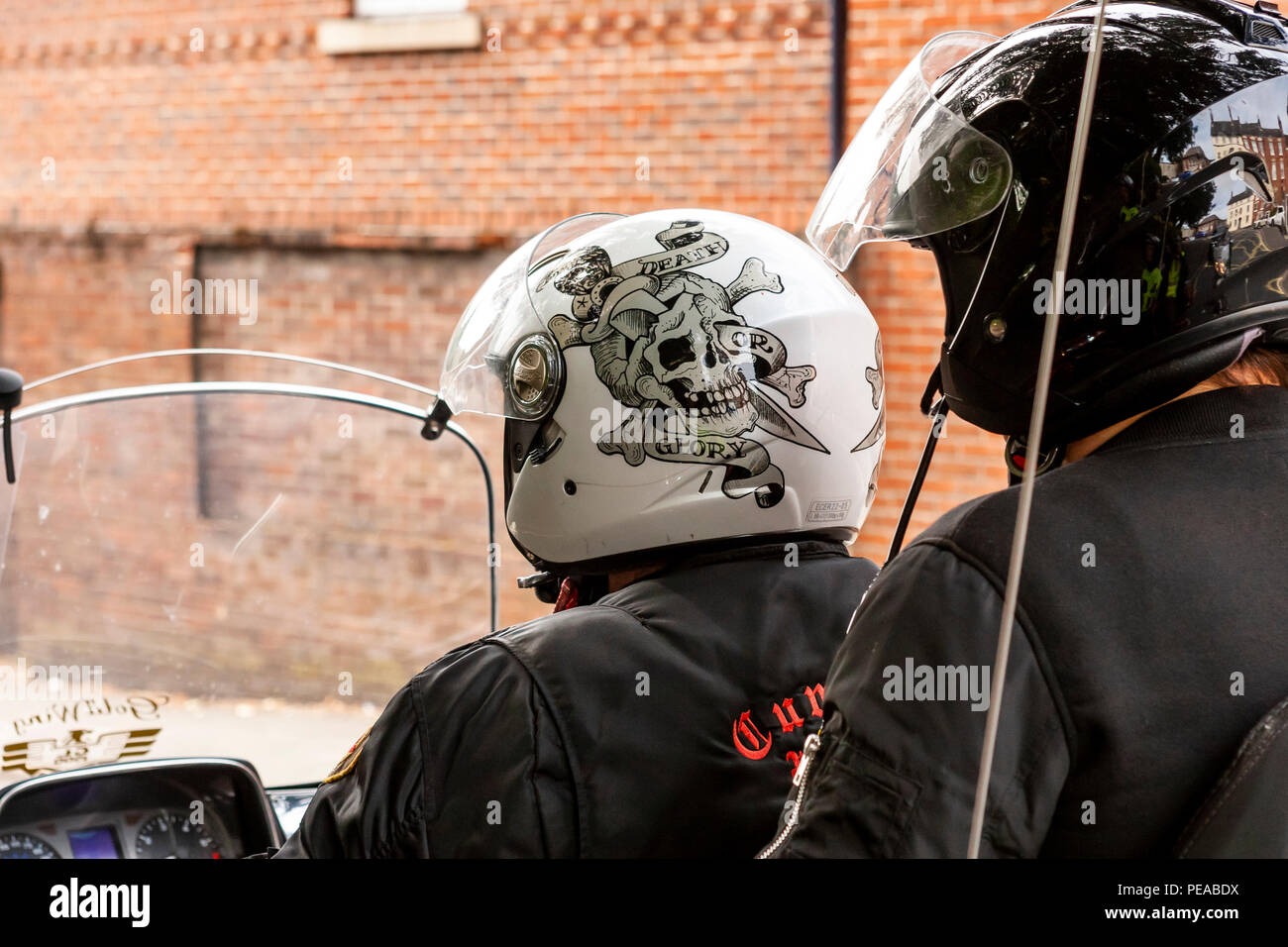 Honda Goldwing motorcycles and riders on the road in the Derbyshire ...